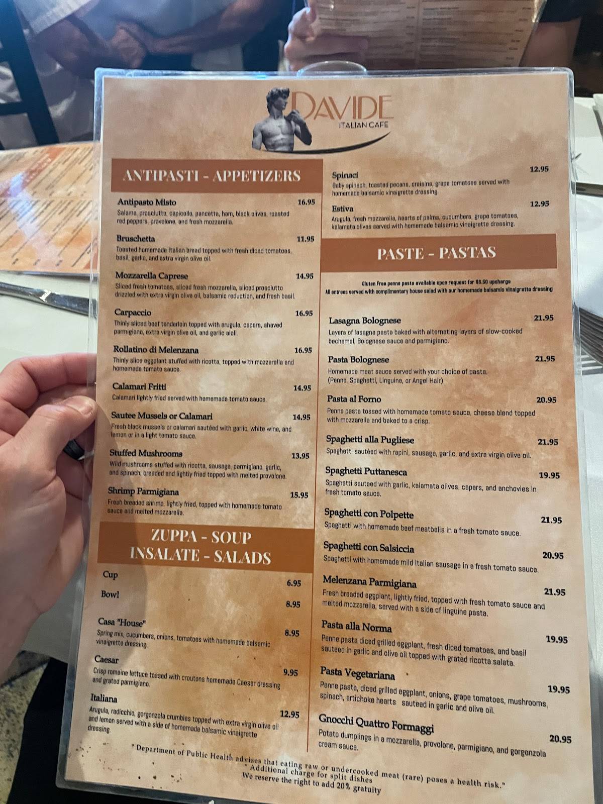 Menu at Davide Italian Cafe, Marco Island
