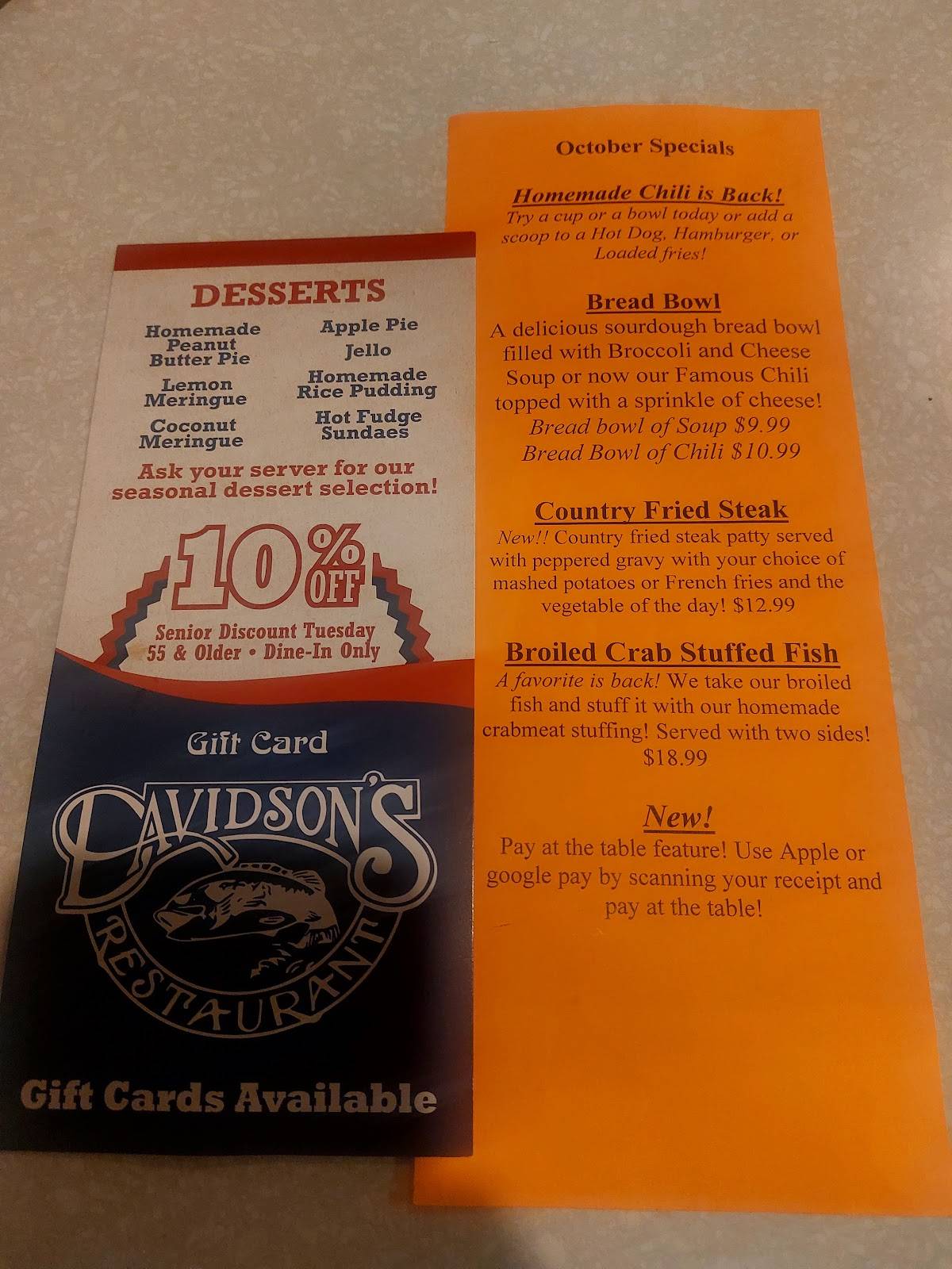 Menu at Davidson's Family Restaurant, Lakewood