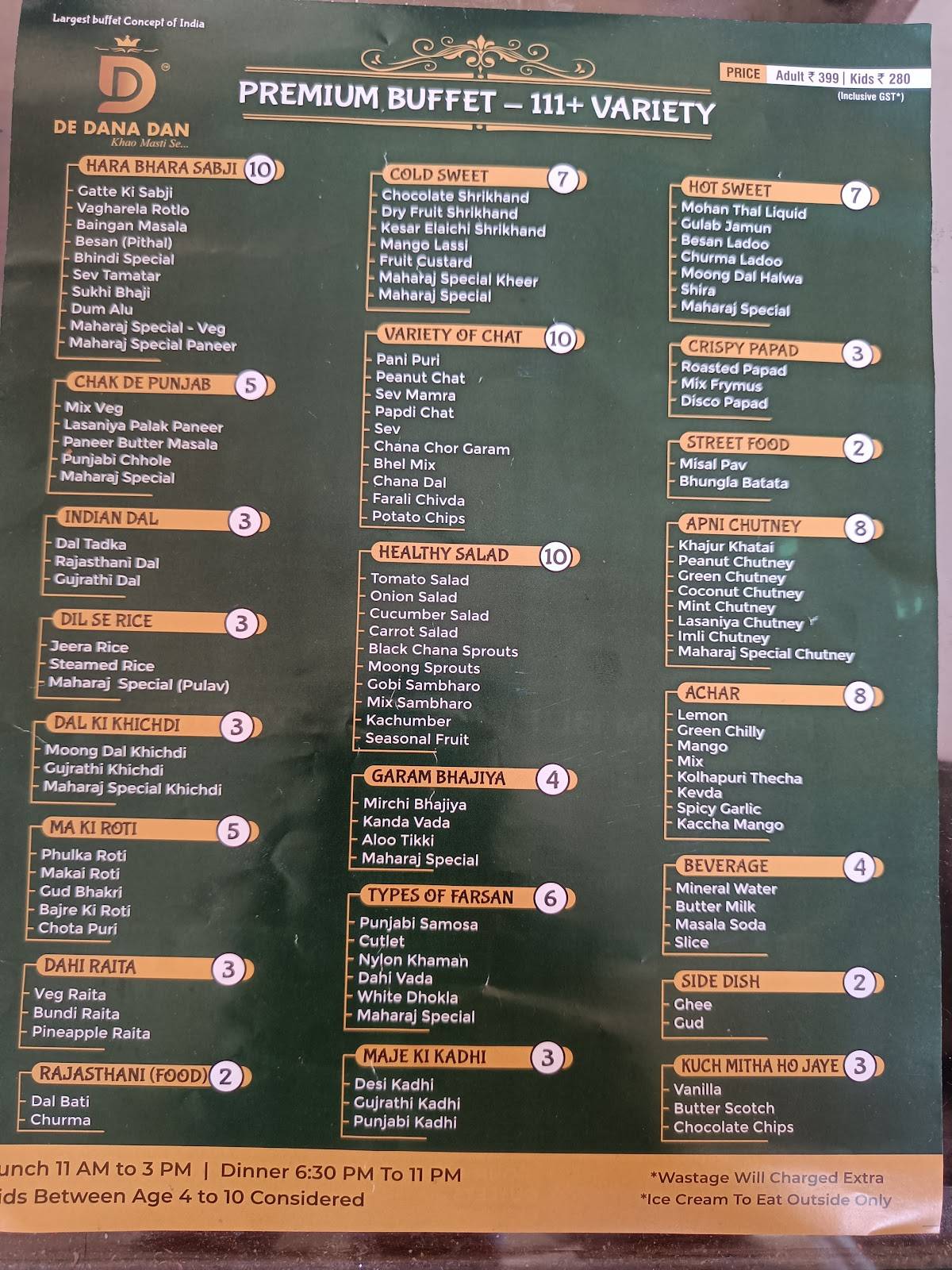 Menu at De Dana Dan Restaurant Baner, Pune
