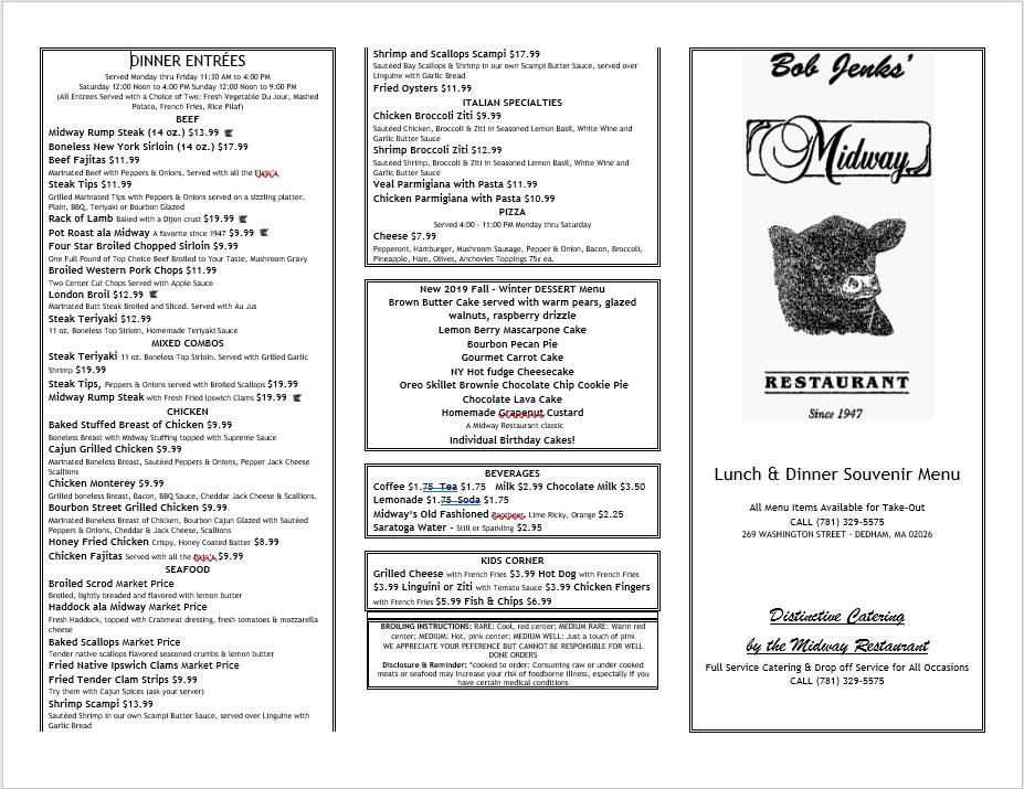 Menu at Dedham Midway Restaurant, Dedham