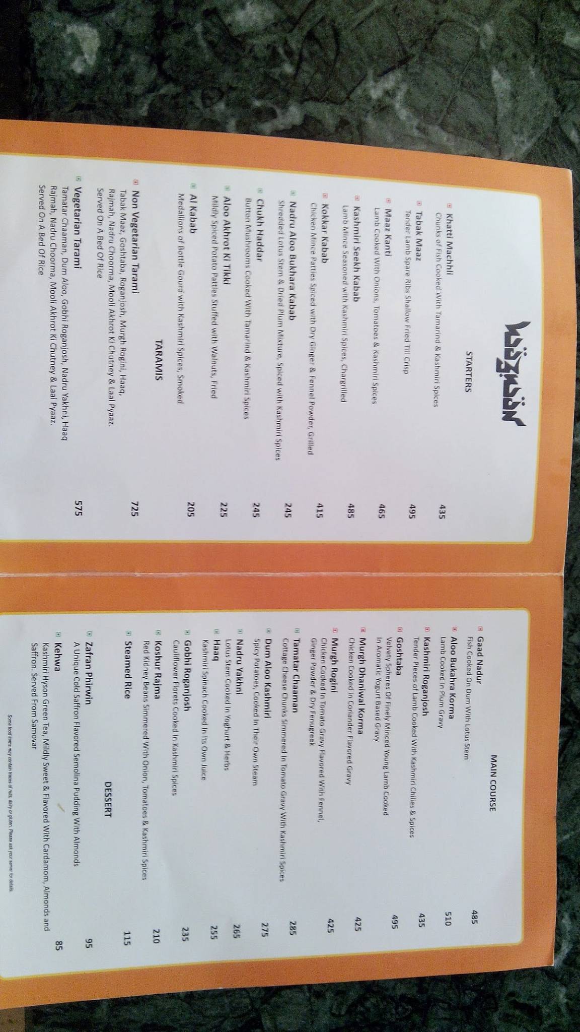 Menu at Delhi 'O' Delhi, New Delhi, India Habitat Centre
