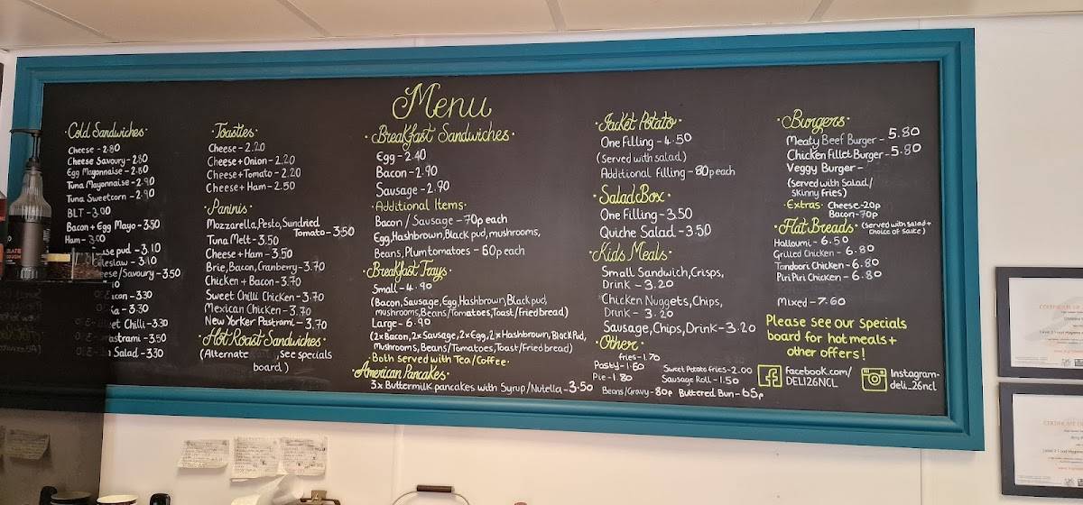 Menu at Deli 26 Camperdown, Newcastle upon Tyne