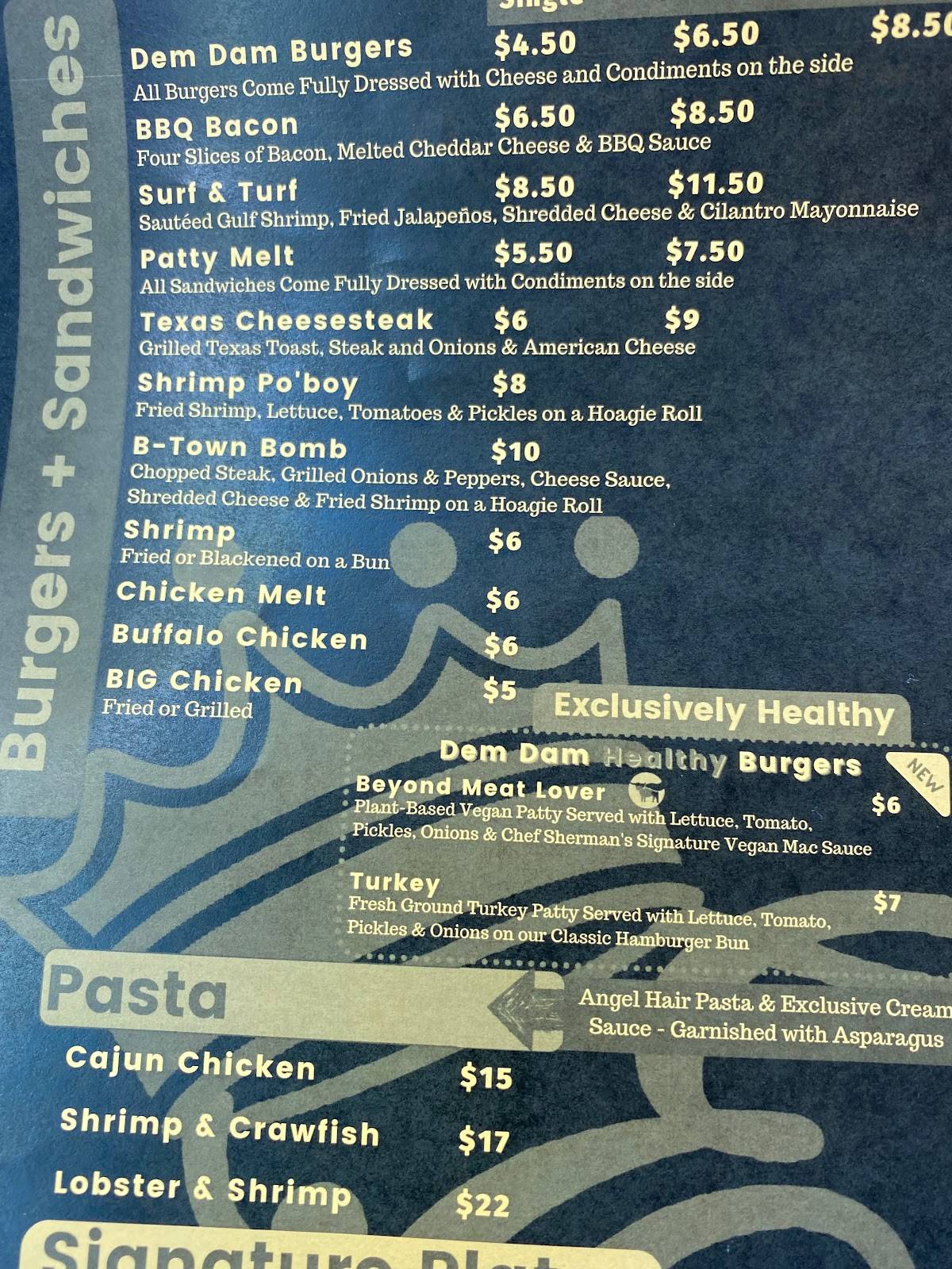 Menu at Dem Dam Burgers - Biloxi, Ms restaurant, Biloxi