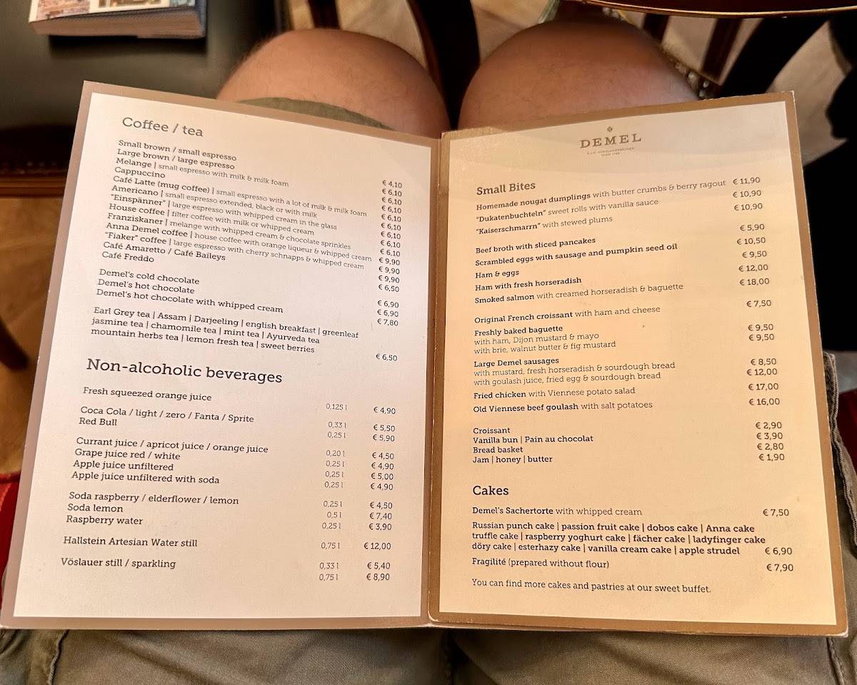 Menu at Demel cafe, Vienna, Kohlmarkt 14