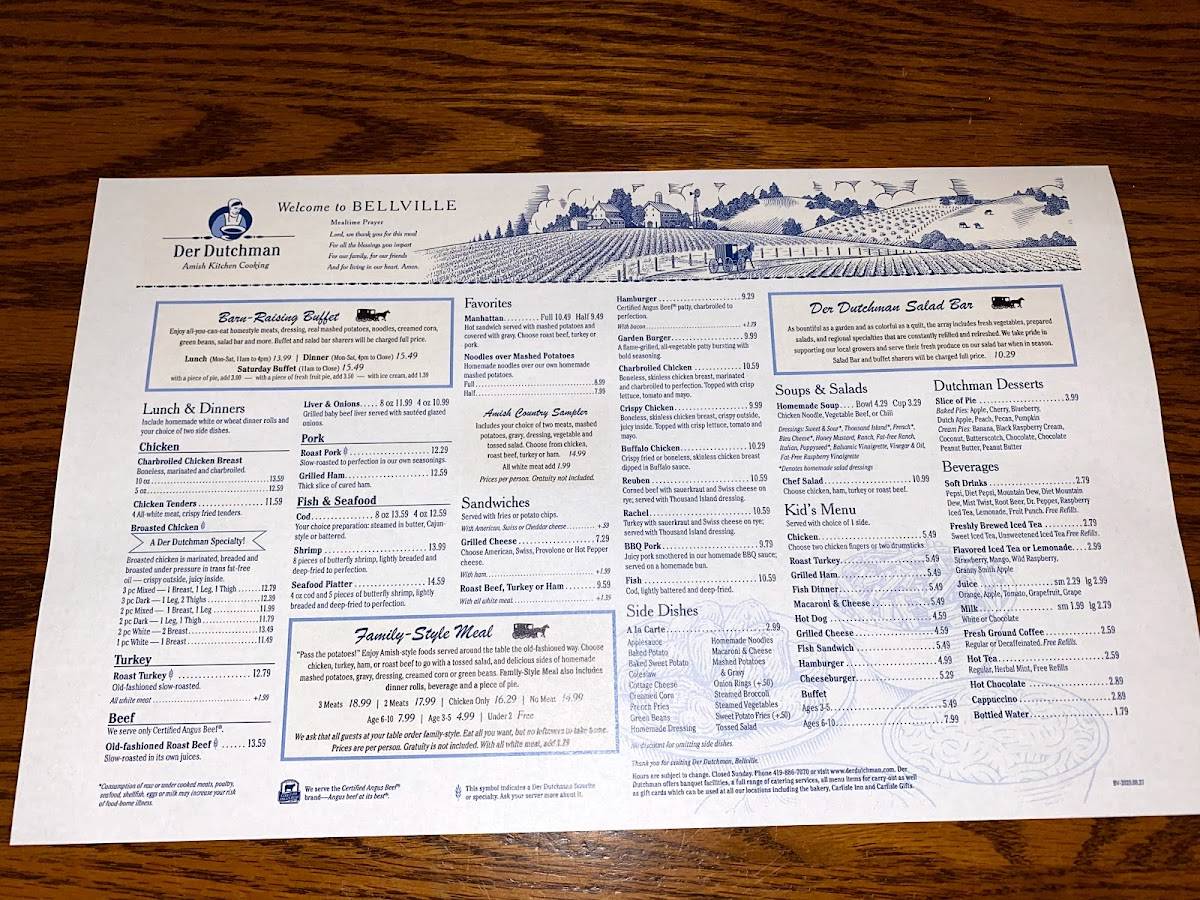 Menu at Der Dutchman restaurant, Bellville