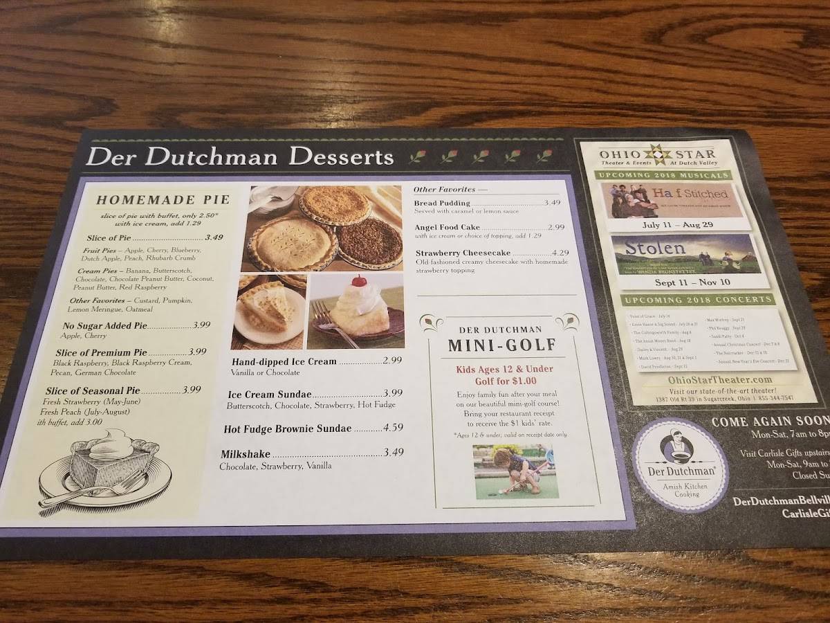Menu at Der Dutchman restaurant, Bellville