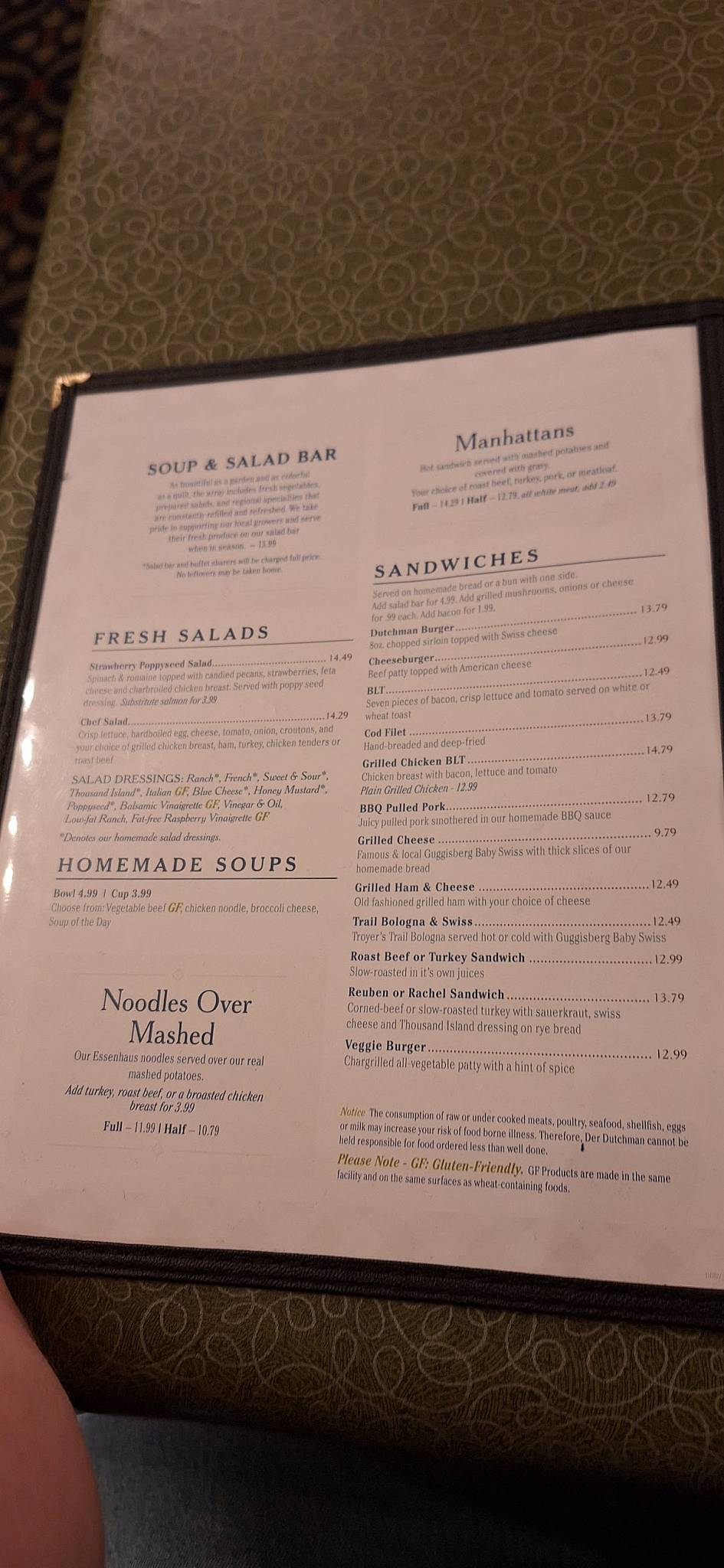 Menu at Der Dutchman restaurant, Bellville