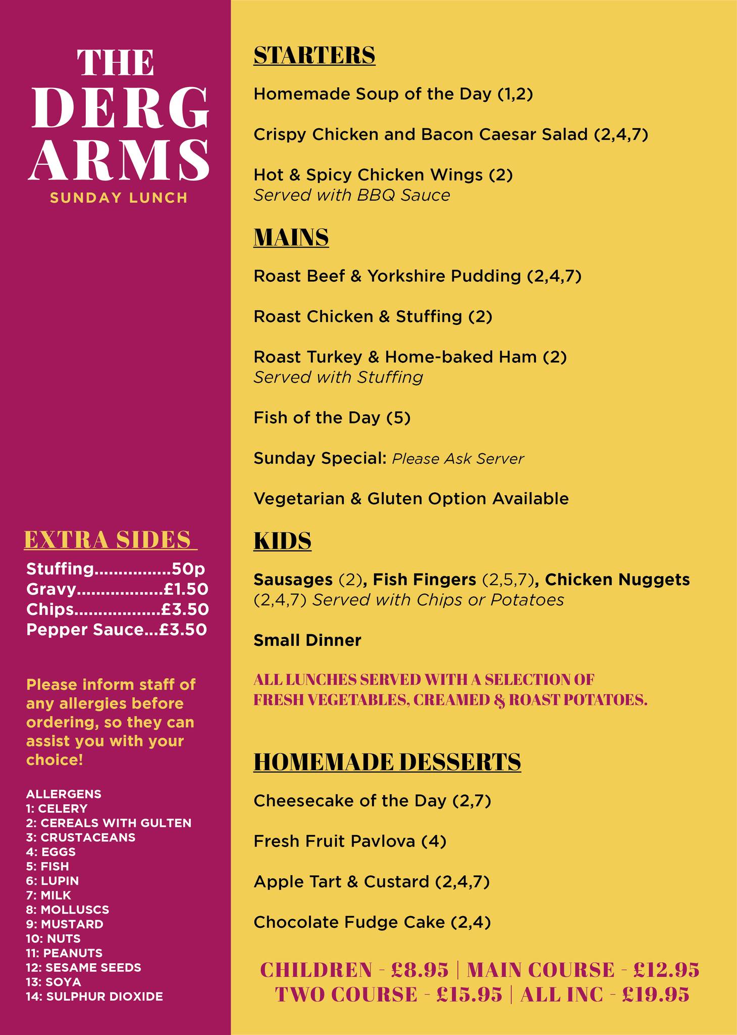 Menu at Derg Arms pub & bar, Castlederg