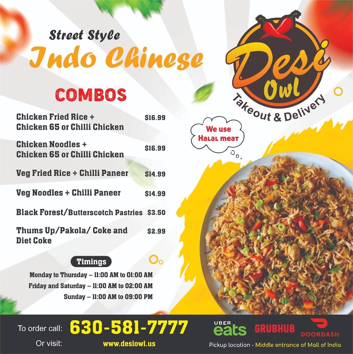 Menu at Desi Owl restaurant, Naperville