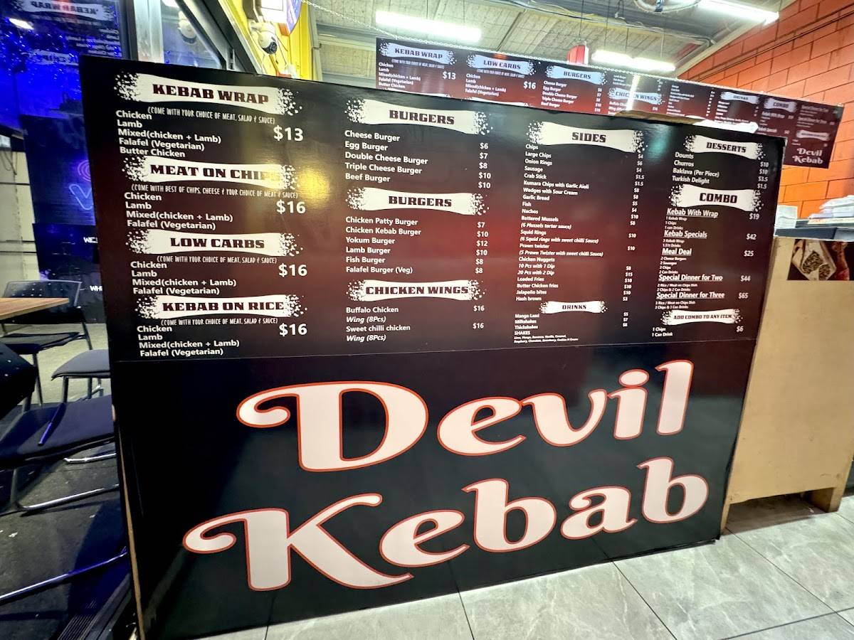 Menu at Devil Kebab restaurant, Auckland, 71 Jellicoe Rd