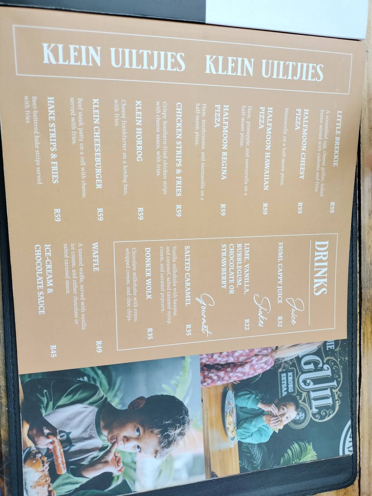 Menu at Die Nag Uil Oude Westhof restaurant, Cape Town