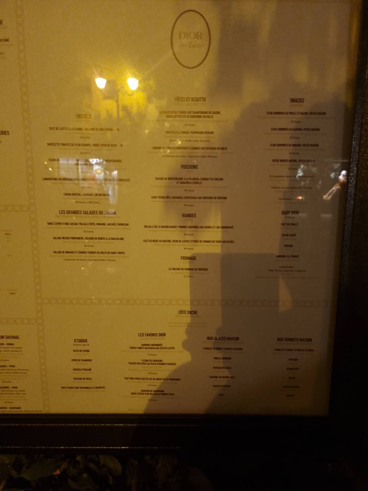 Menu at Dior Des Lices restaurant, Saint-Tropez