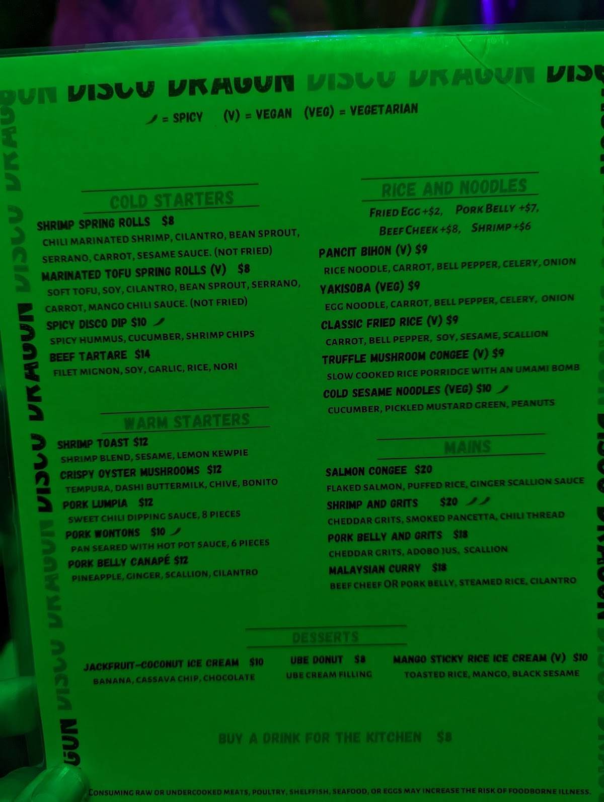 Menu at Disco Dragon pub & bar, Phoenix