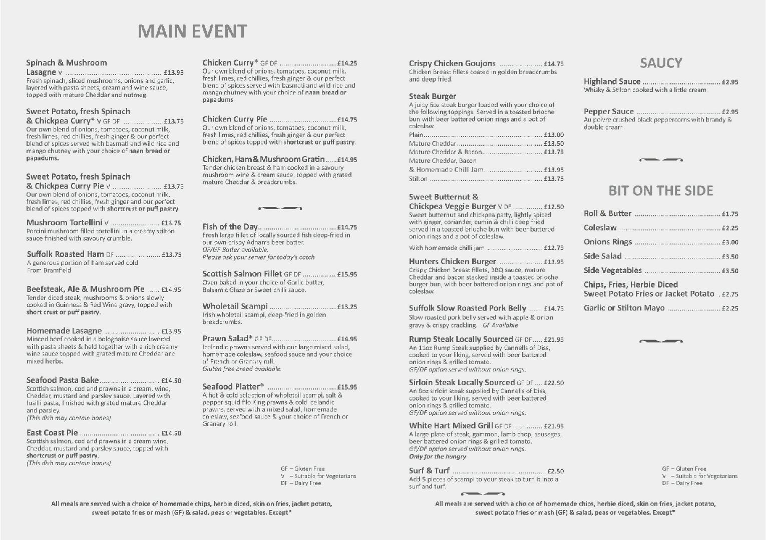 Menu at Roydon White Hart, Diss Norfolk pub & bar, Diss