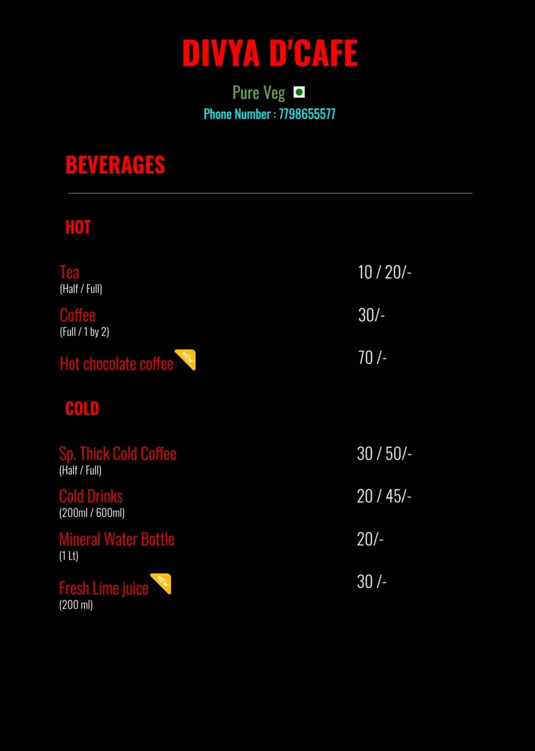 Menu at Divya D, Pune