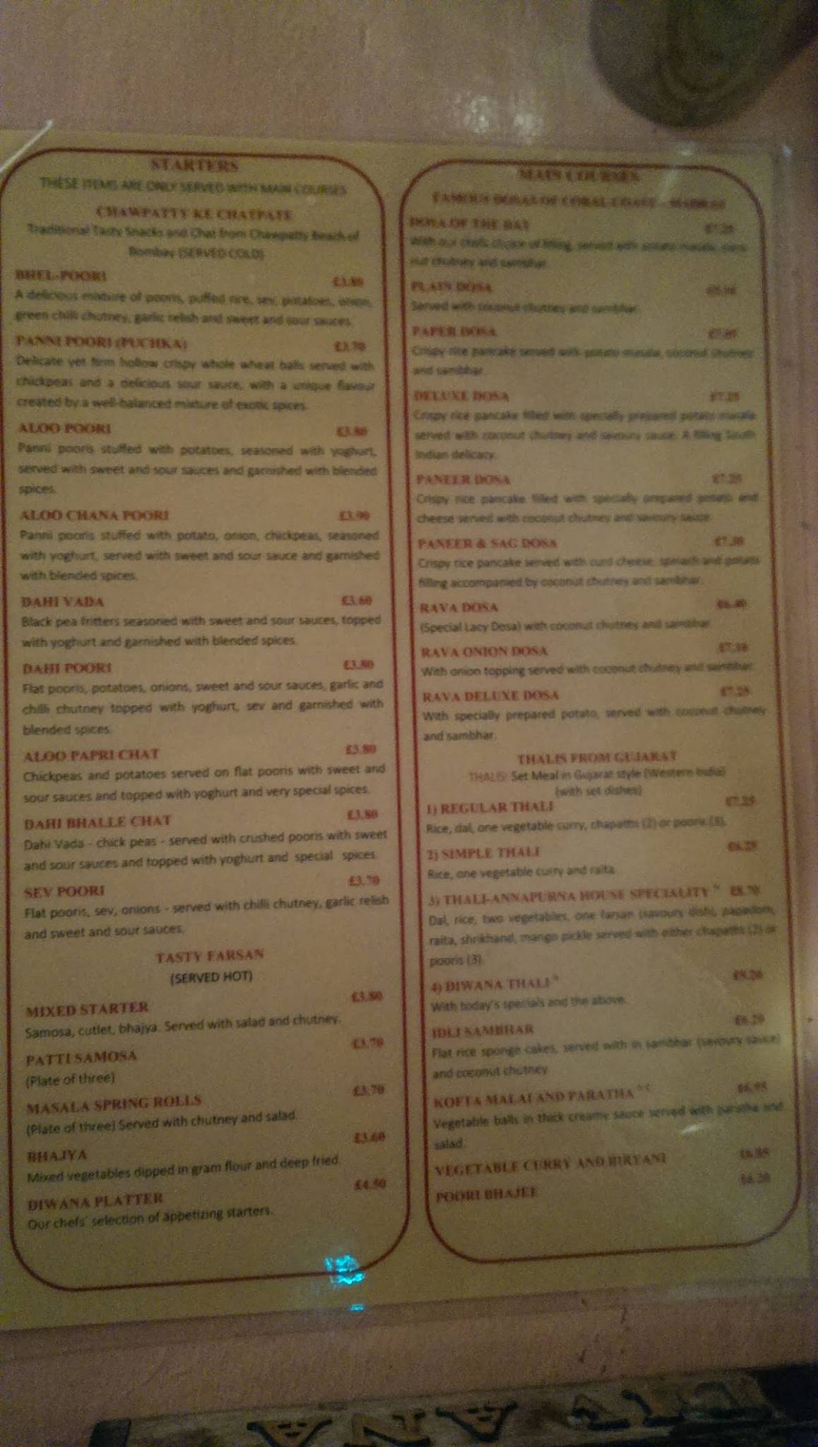 Menu at Diwana Bhel Poori House restaurant, London, 121-