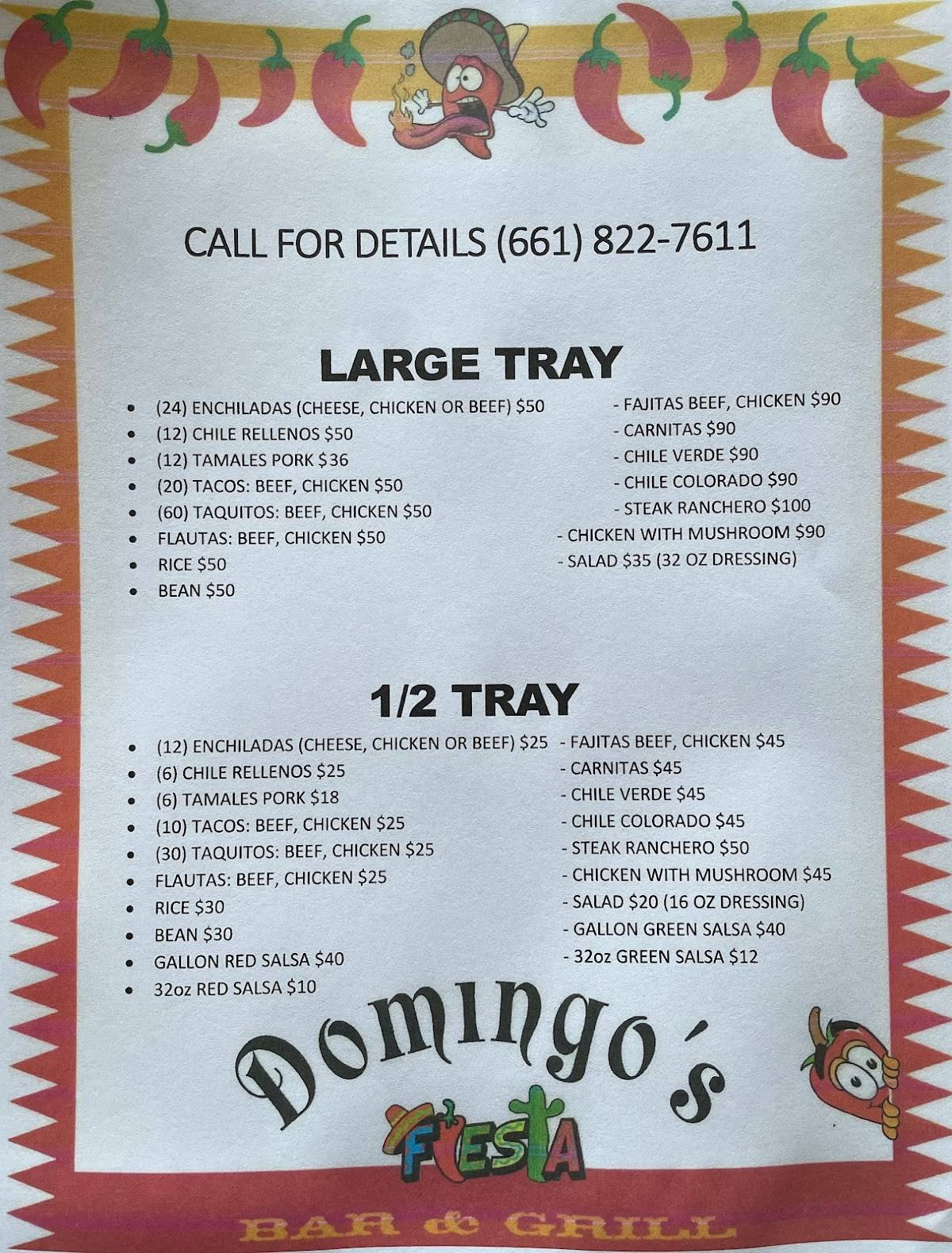 Menu at Domingos Bar & Grill, Tehachapi, W Valley Blvd
