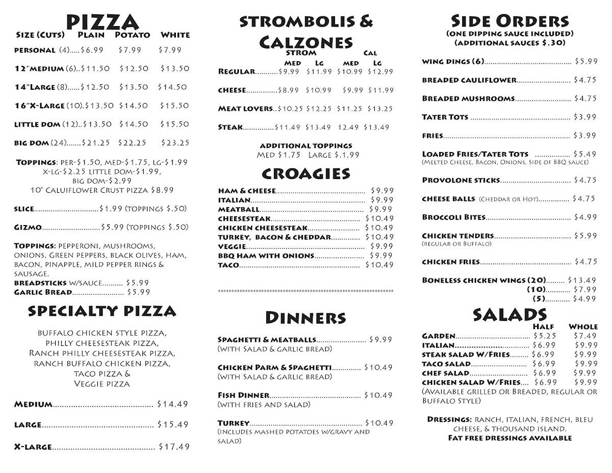 Menu at Dominic's Family Pizza pizzeria, Portage