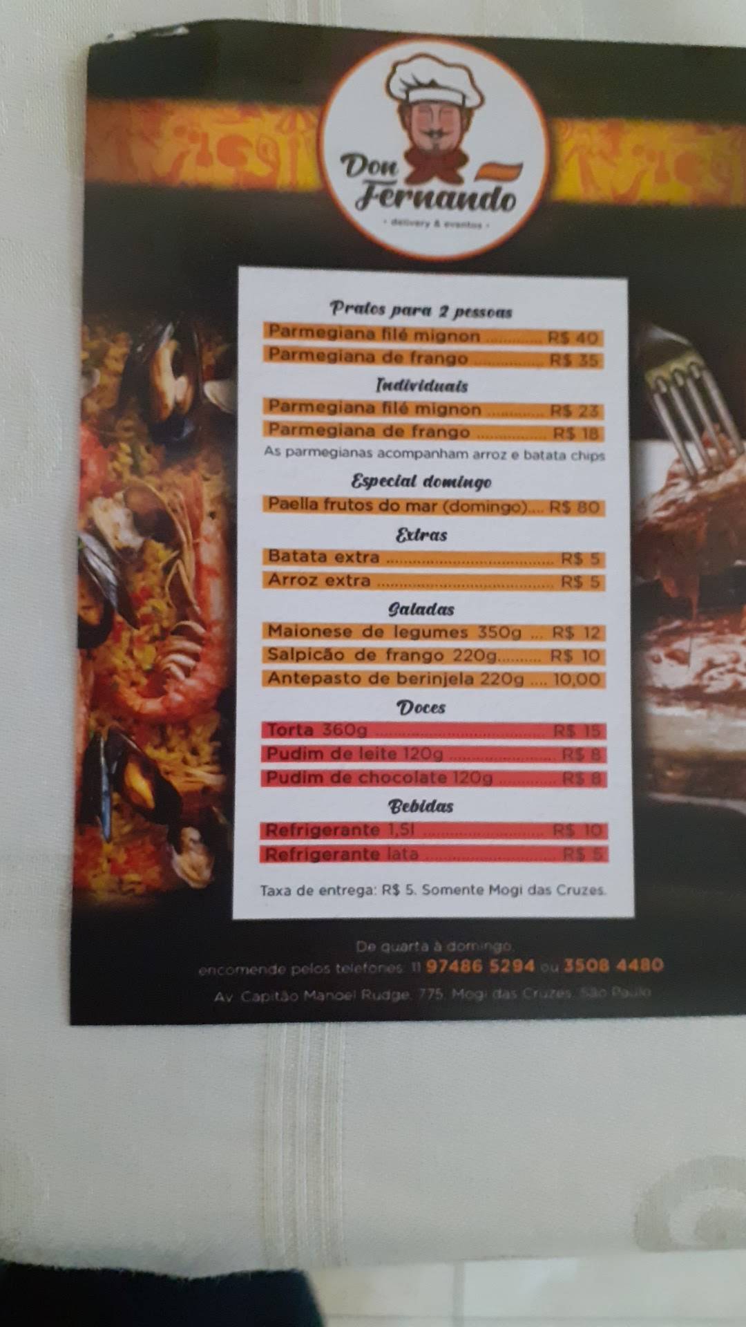 Menu at Restaurante Don Fernando, Mogi das Cruzes