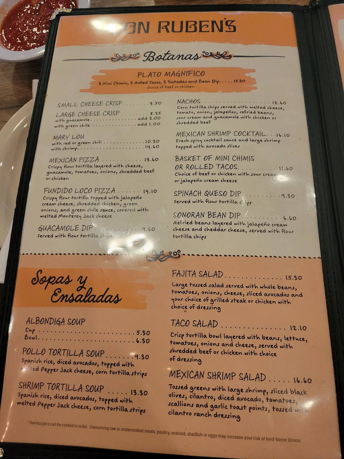 Menu at Don Ruben's Mexican Food restaurant, Surprise