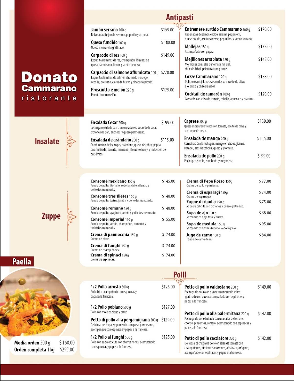 Carta del restaurante Donato Cammarano San Manuel, Heroica Puebla del ...
