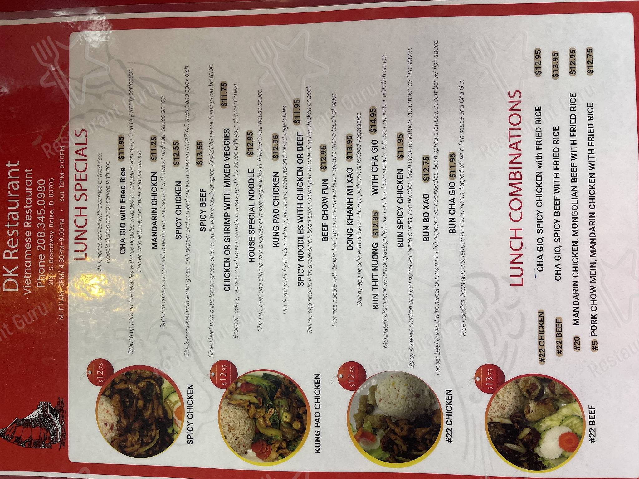 Menu at Dong Khanh Vietnamese Restaurant, Boise, Broadway Ave
