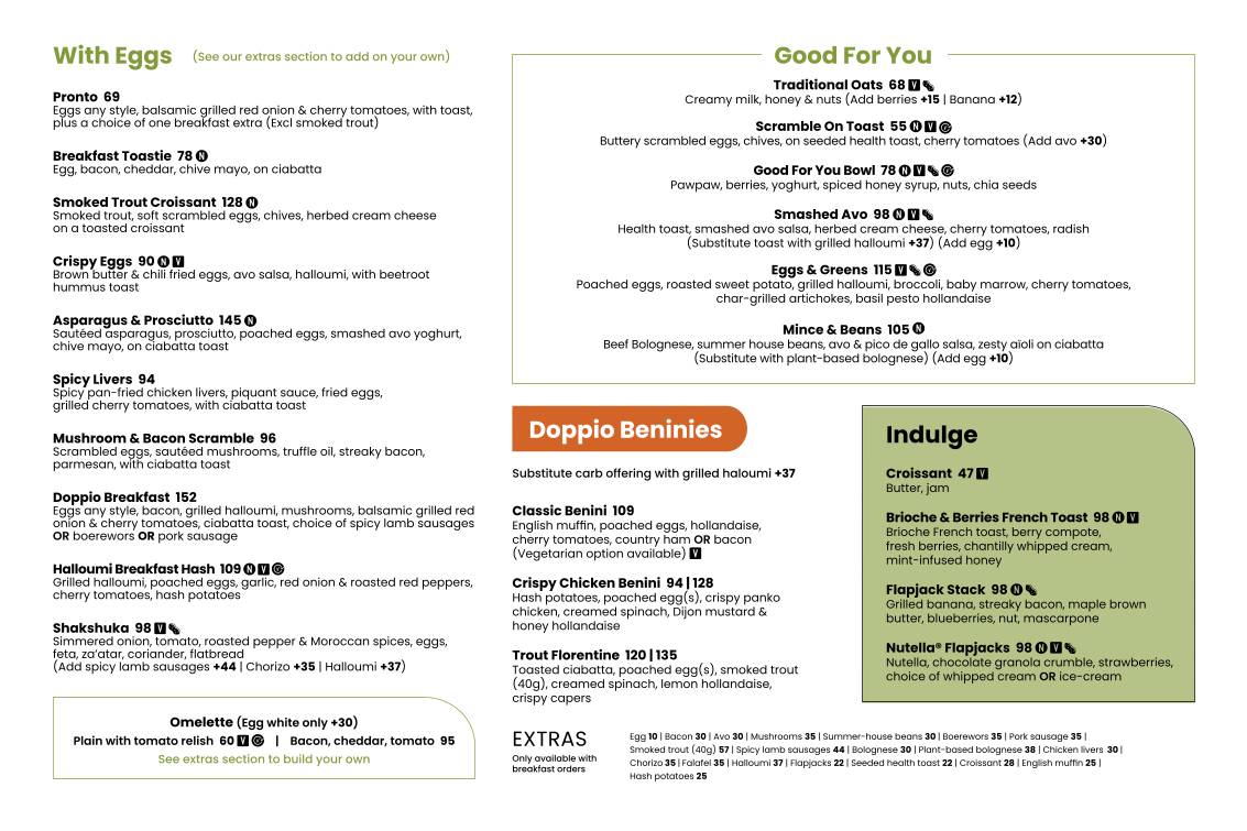 Menu at Doppio Zero Castle Gate restaurant, Pretoria, 478 Koedoesnek Ave