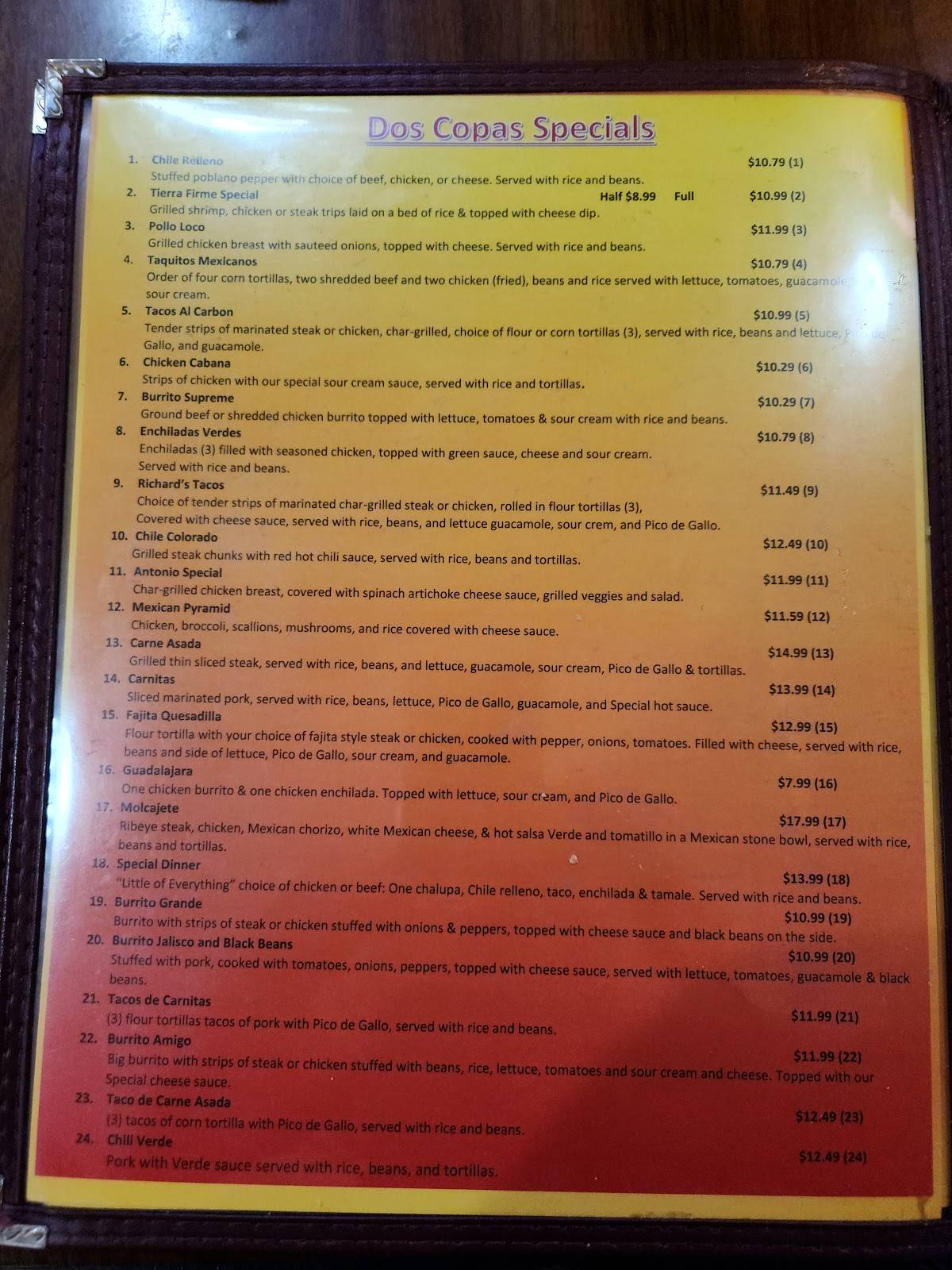 Menu at Dos Copas Mexican Grill restaurant, Madisonville