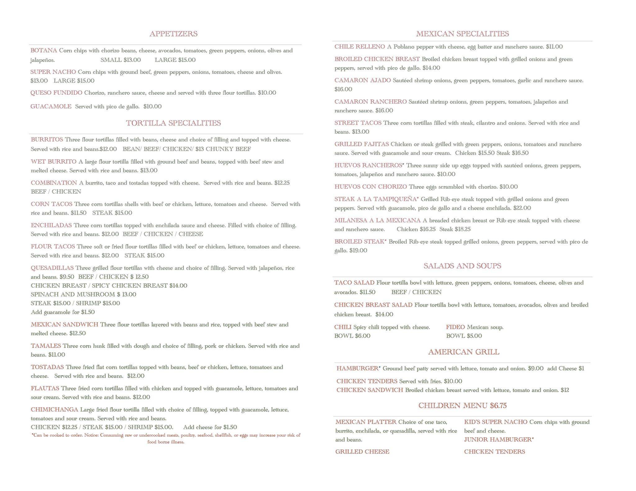 Menu at Dos Pesos Mexican Restaurant, Belleville