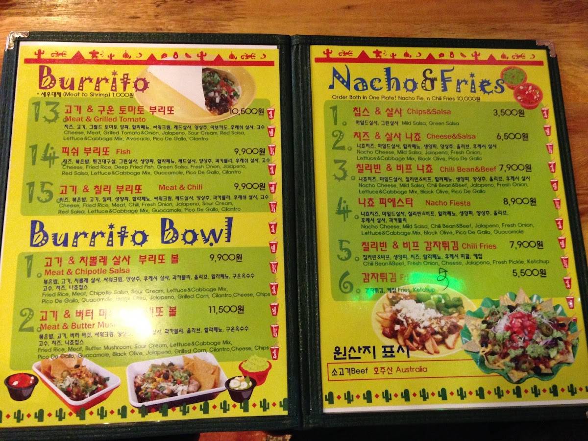 Carta del restaurante Dos Tacos, Seul, 455 Gangnam-daero
