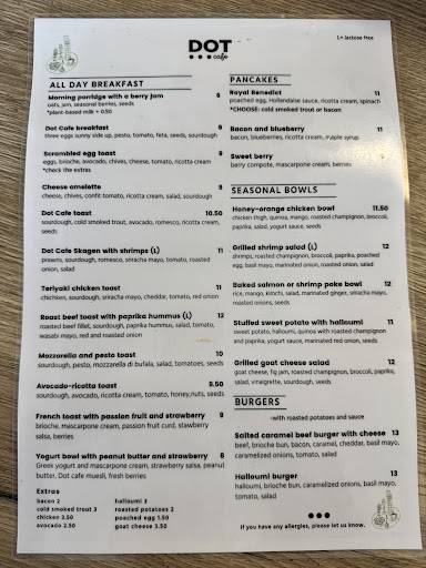 Menu at Dot Cafe, Tallinn