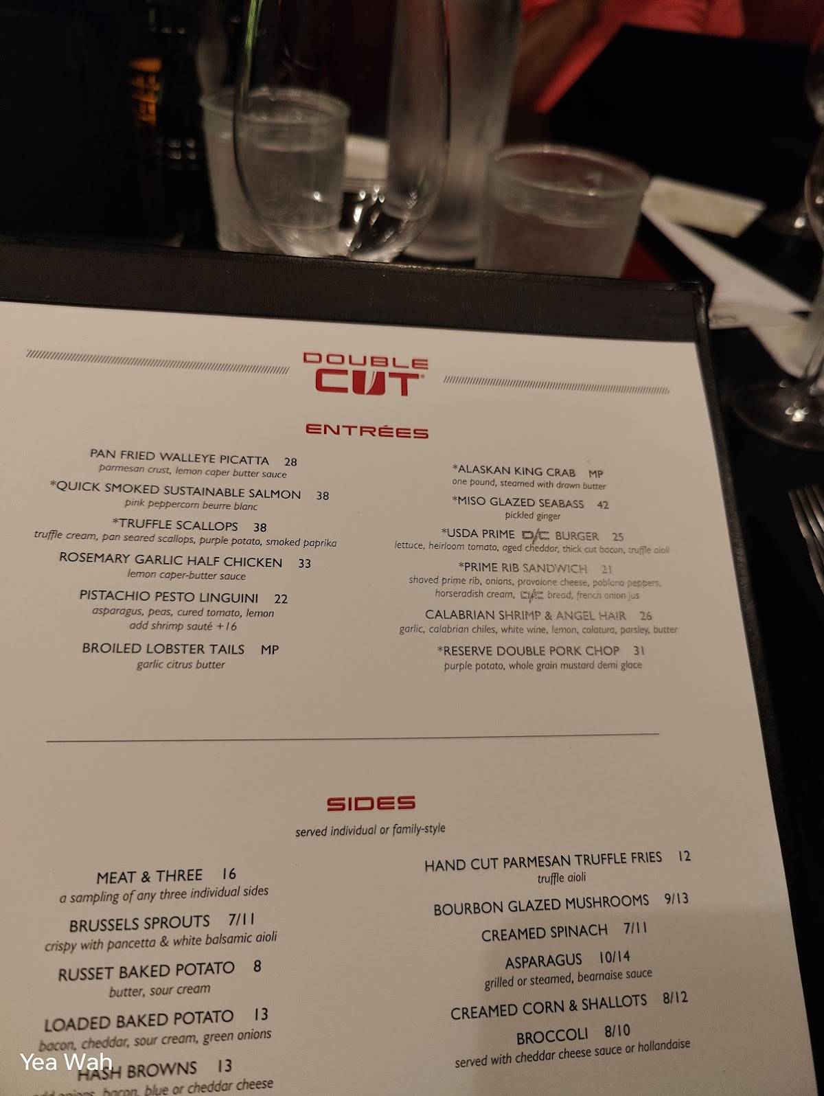 Menu at Double Cut Steak House pub & bar, Wisconsin Dells