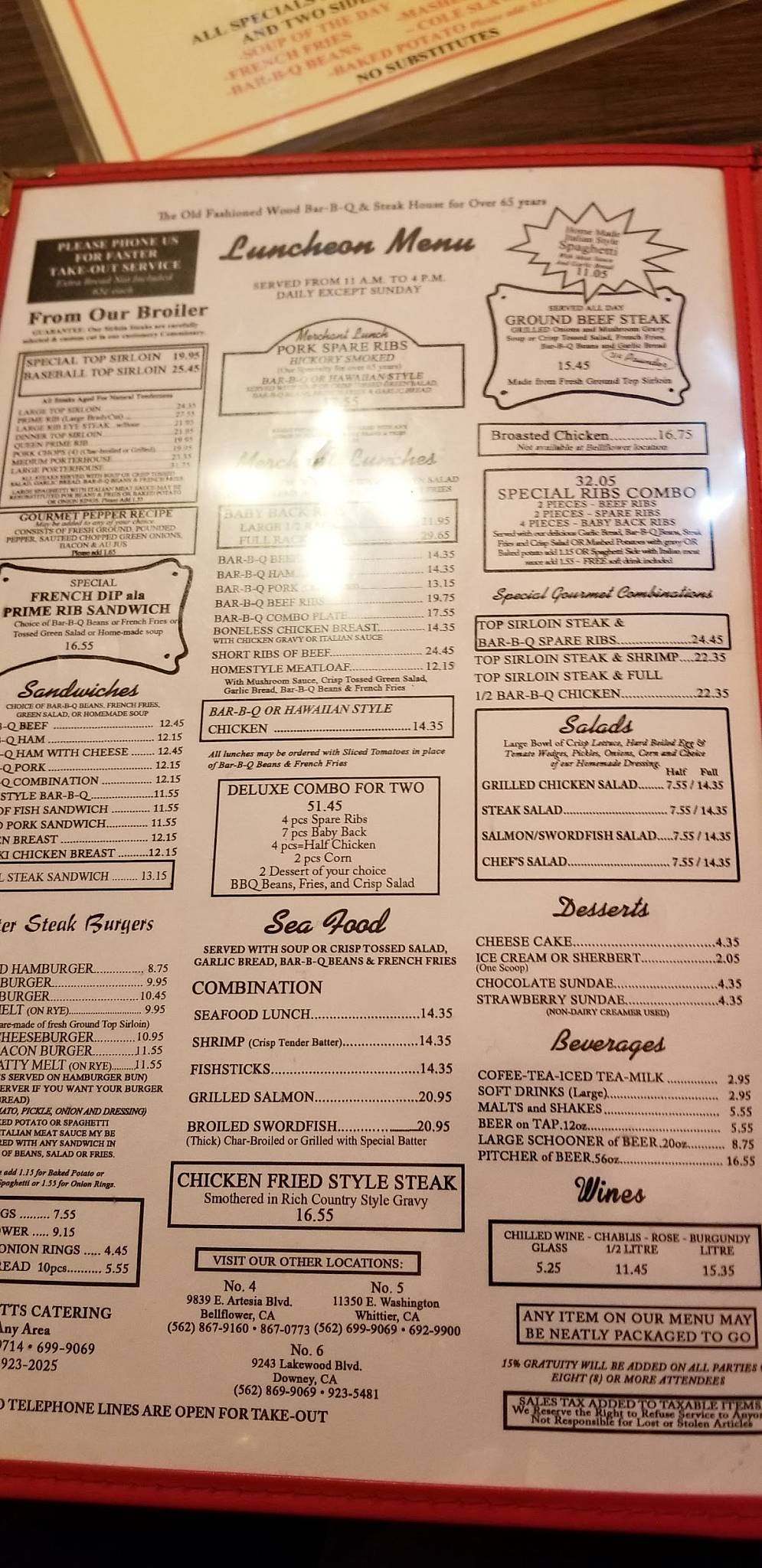 Menu at Chris & Pitts BBQ Restaurant, Downey