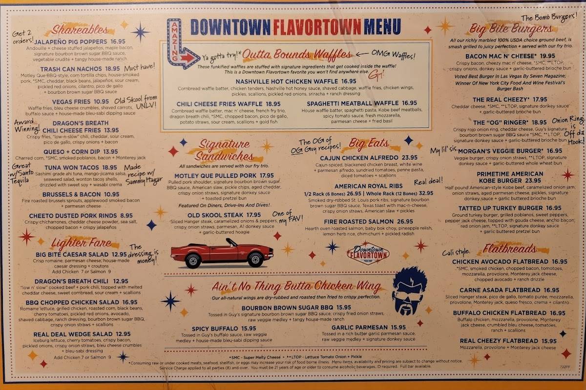 Menu at Downtown Flavortown restaurant, Pigeon Forge