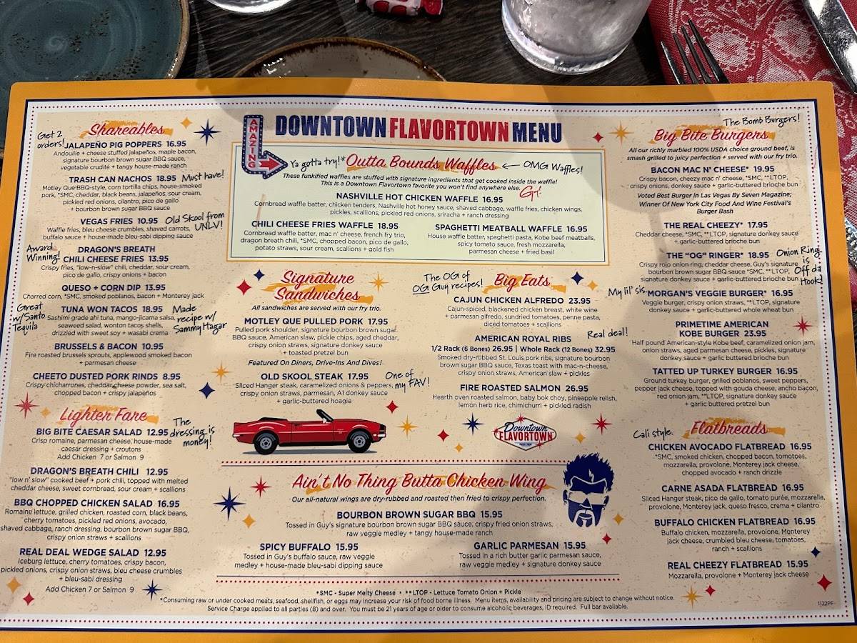 Menu at Downtown Flavortown restaurant, Pigeon Forge