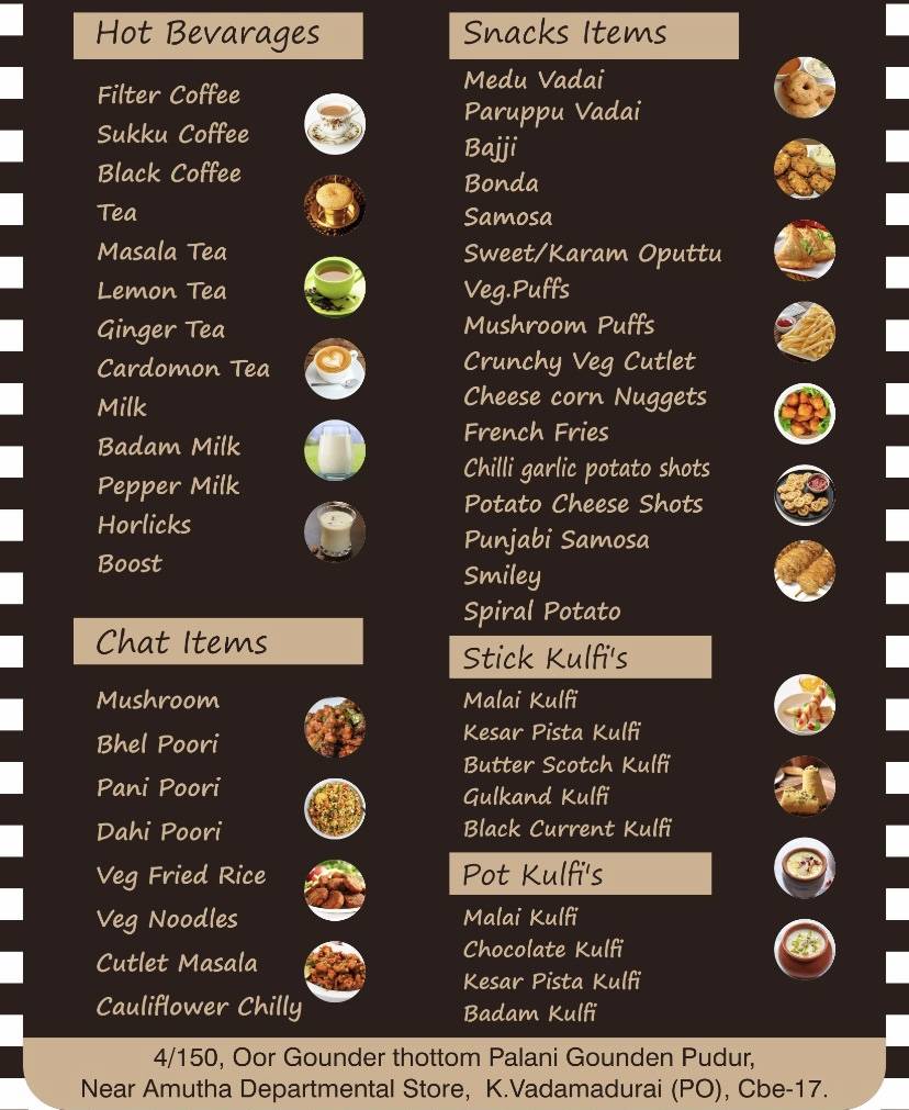 Menu at Dp's Cafe, Coimbatore