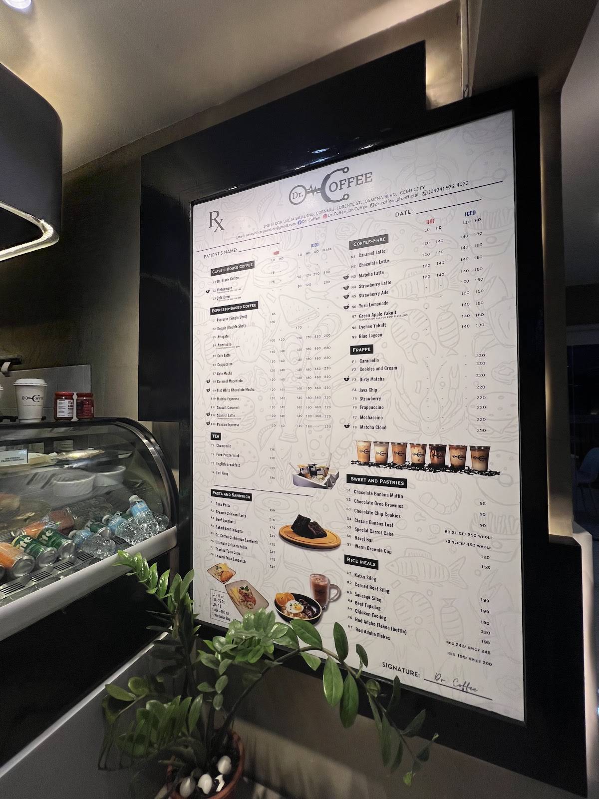 Menu at Dr. Coffee, Cebu City
