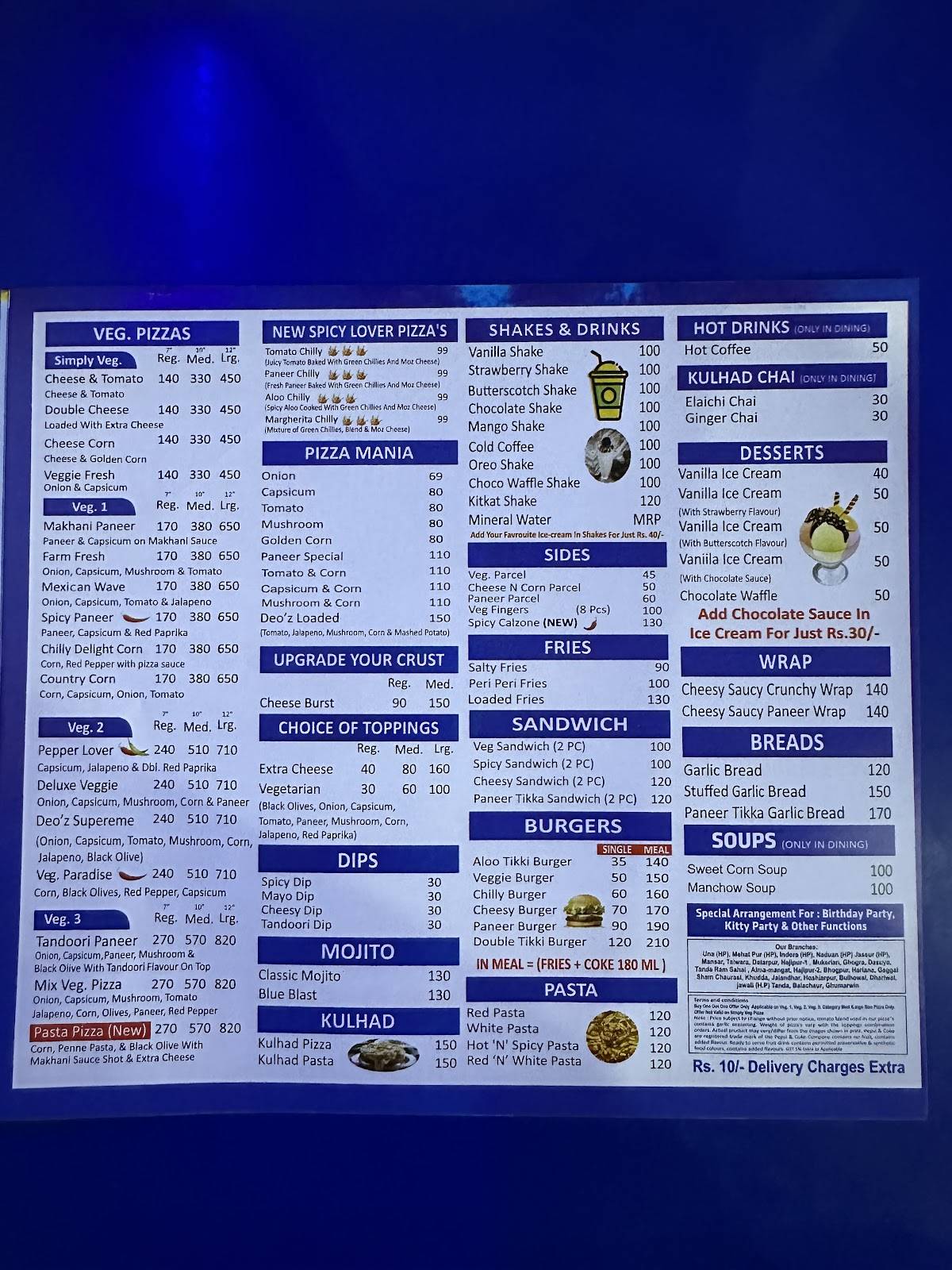 Menu at Dr. Deo'z Pizza & Cafe, India, Kangra