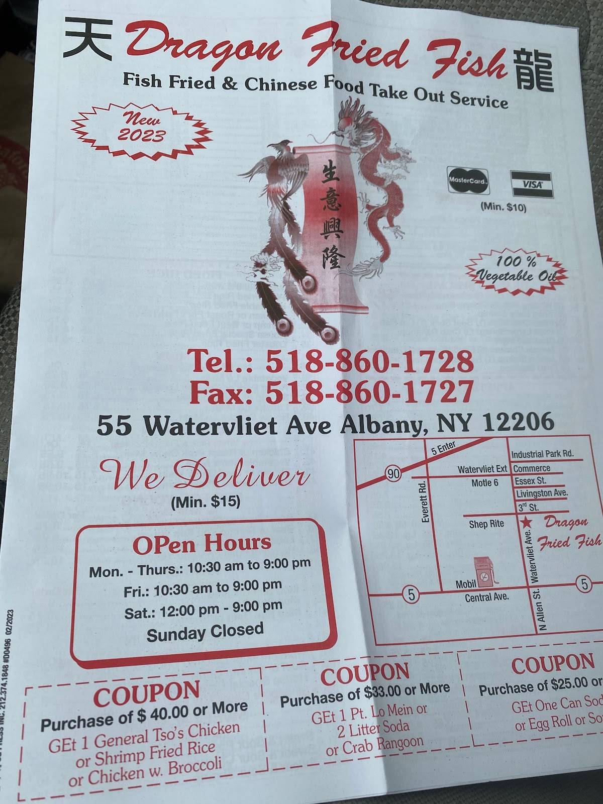Menu at Dragon Fried Fish restaurant, Albany