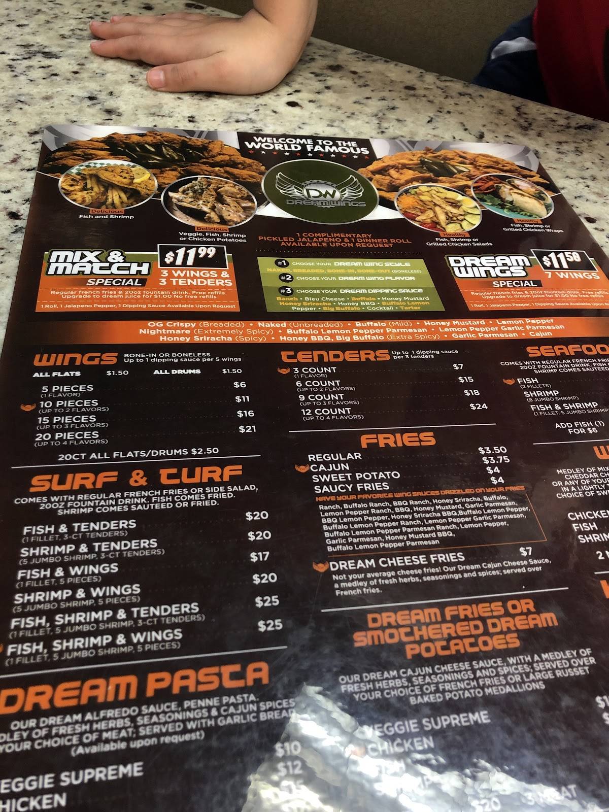 Menu at Dream Wings restaurant, Houston, Ella Blvd