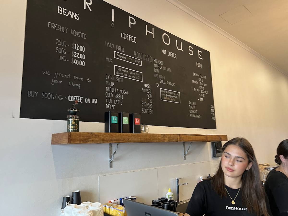 Menu at DripHouse cafe, Perth