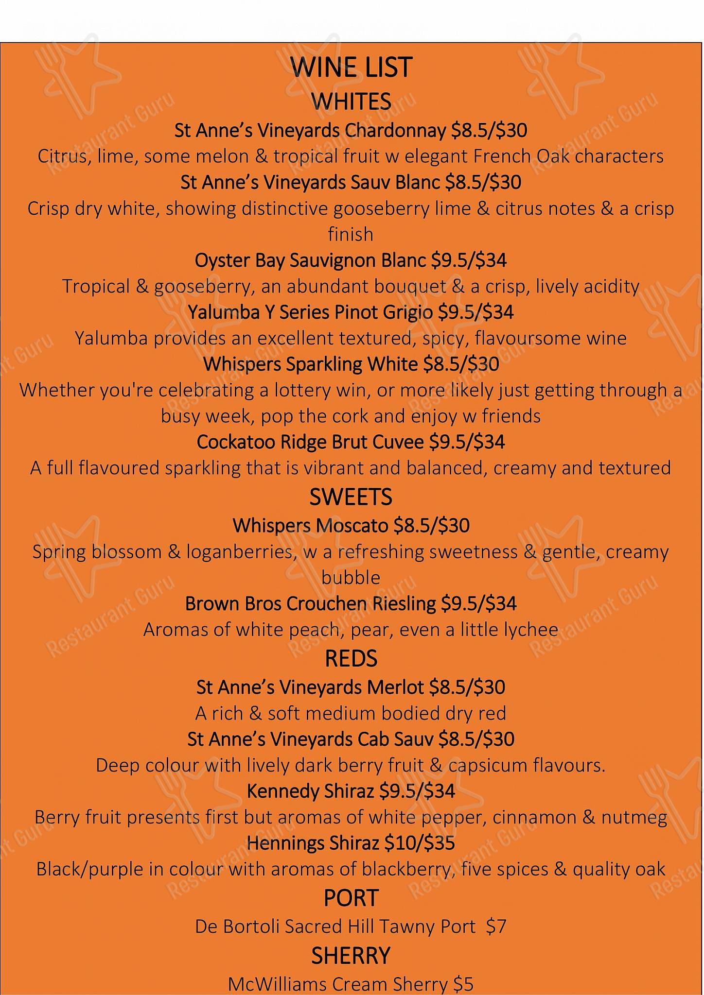 Menu at Drovers Arms Hotel restaurant, Goornong