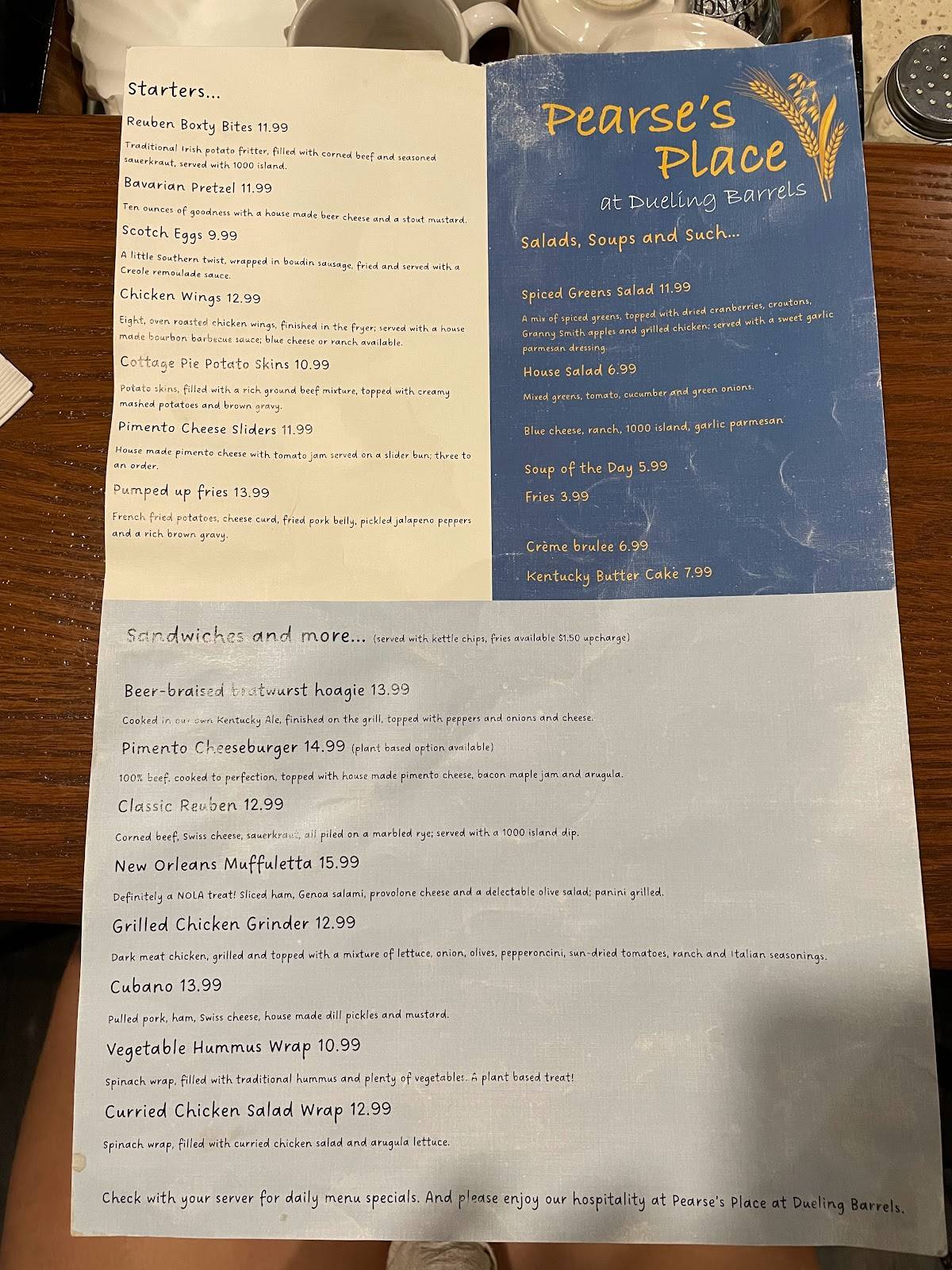 Menu at Dueling Barrels Brewery & Distillery, Pikeville