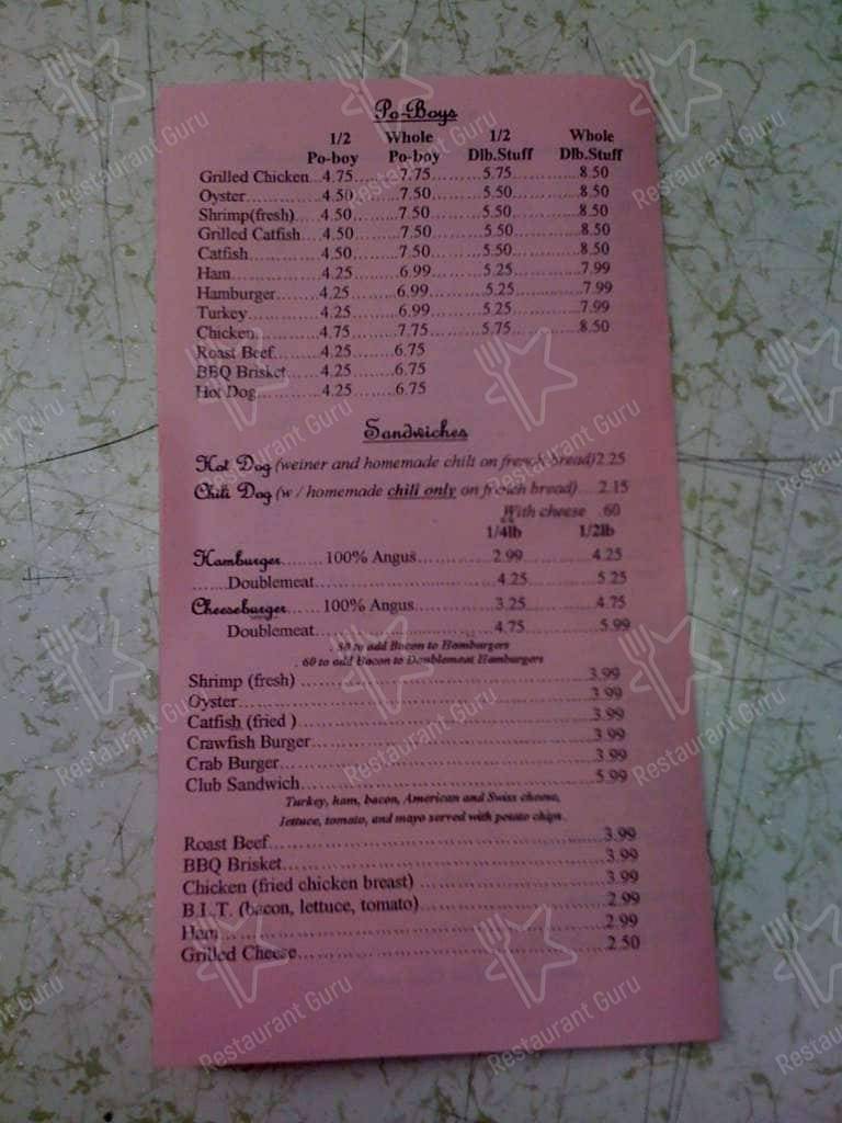 Menu at Duffy's Diner restaurant, New Iberia
