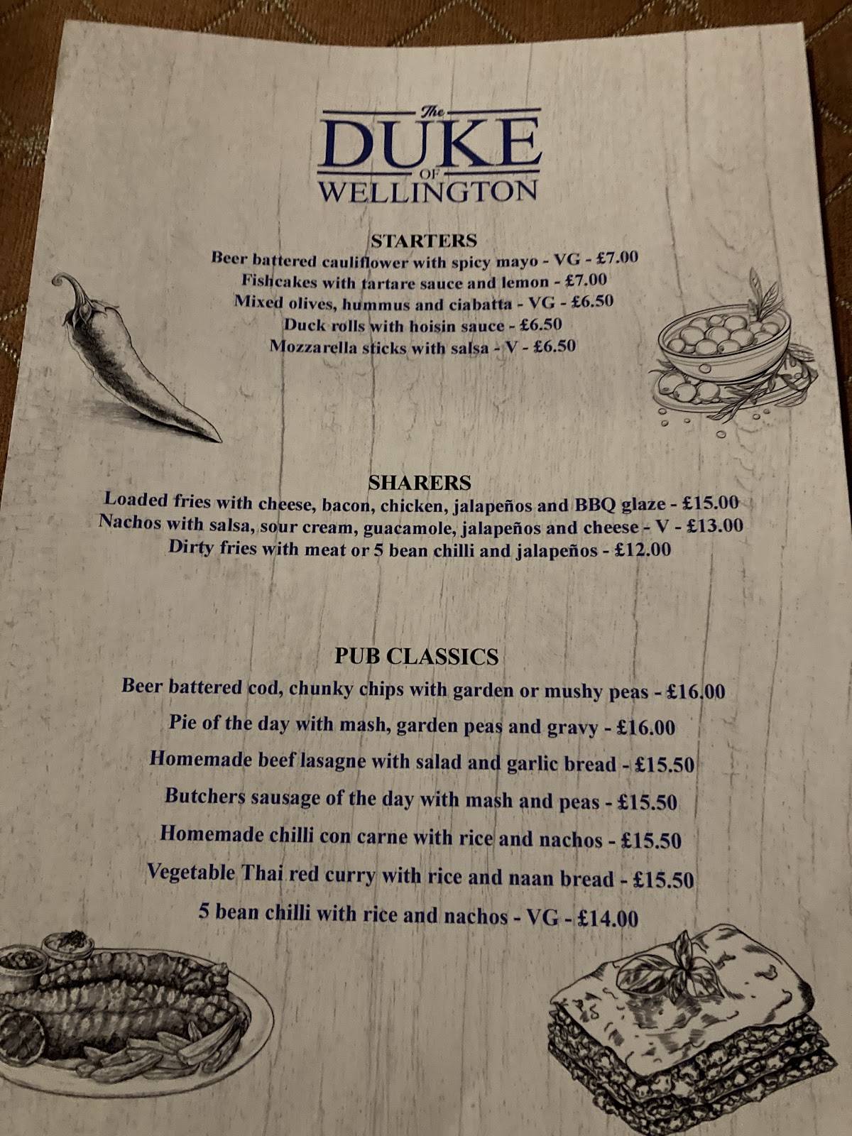 Menu at Duke of Wellington pub & bar, Southampton