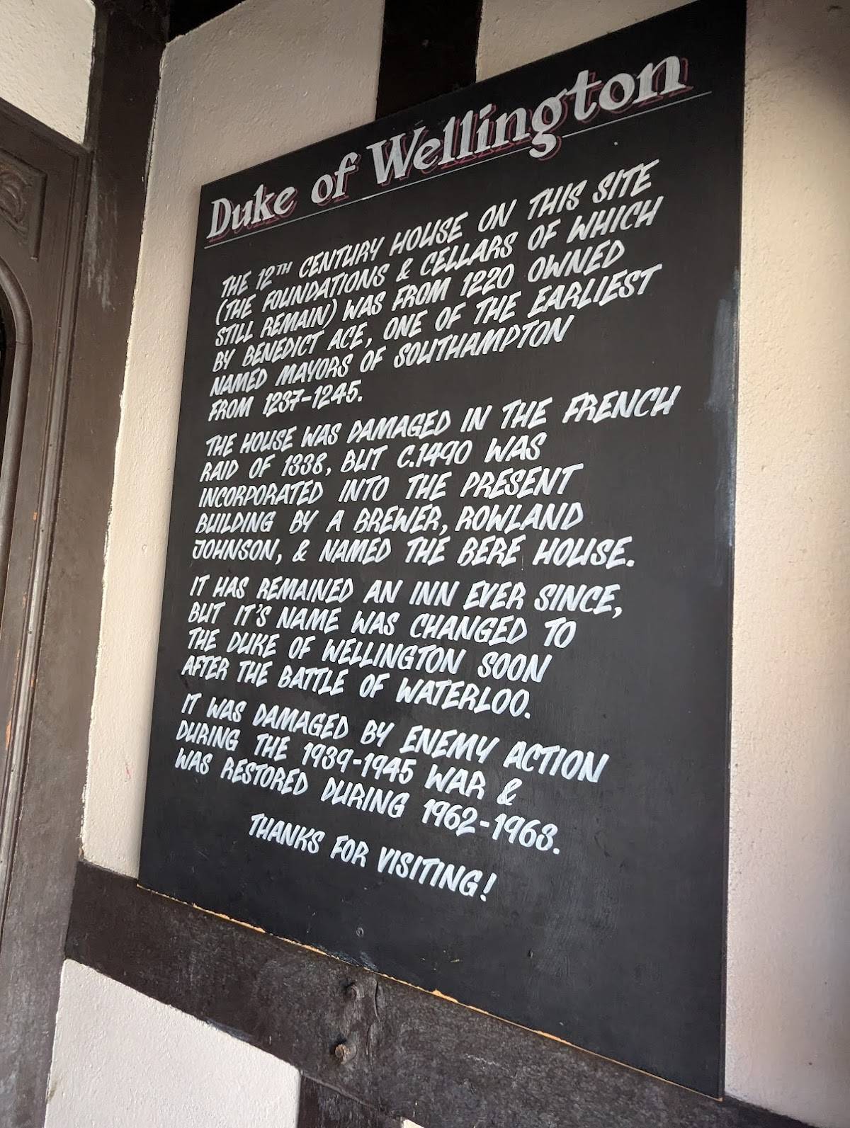 Menu at Duke of Wellington pub & bar, Southampton