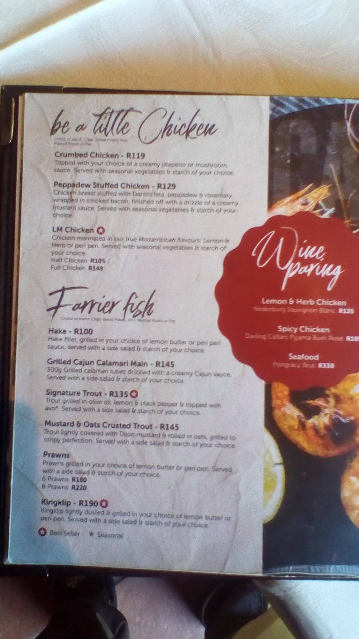 Menu at The Coachman Restaurant, Dullstroom