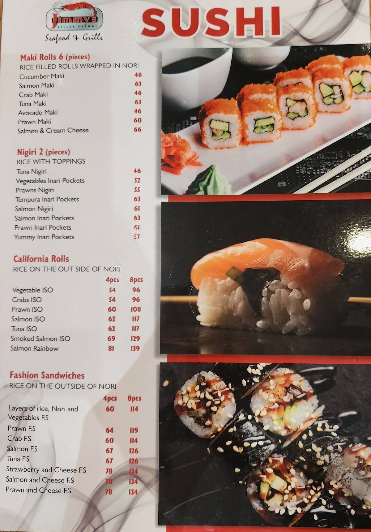 Menu at Jimmy's Killer Prawns Gateway restaurant, Umhlanga, Shop G340 ...