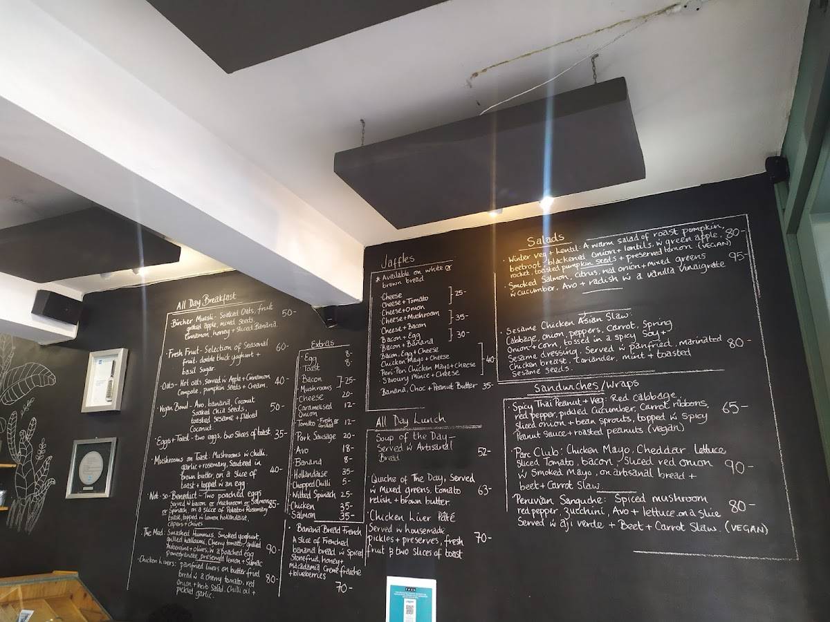 Menu at parc. cafe, Durban