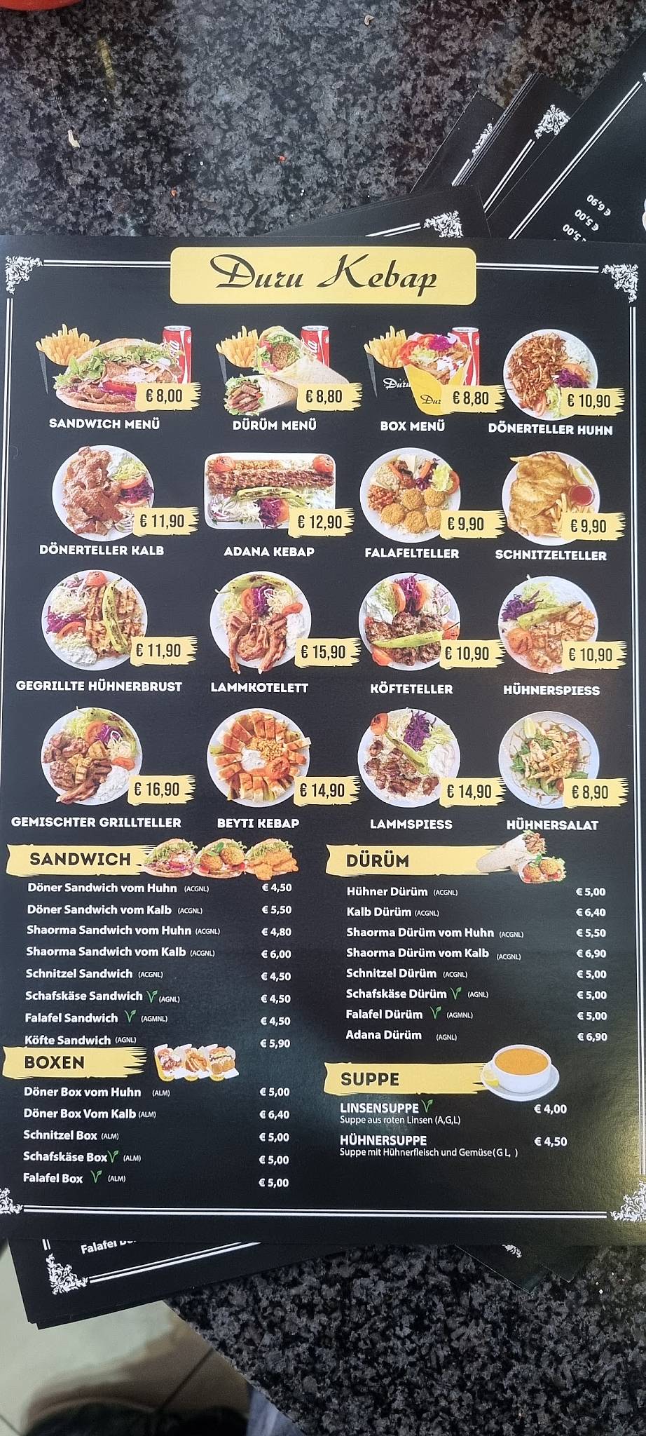 Speisekarte von Duru Kebap restaurant, Wien, Thaliastraße 23
